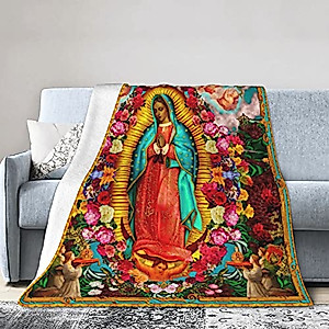 Our Lady of Guadalupe Fleece Blanket Throw Blanket, Ultra-Soft Cozy Micro Fleece Blanket for Sofa, Couch, Bed, Camping, Travel, & Car Use-All Seasons Suitable50 X40