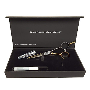 Badass Beard Care Gold Series Barber Quality Beard Shaping Scissors - 5.25 inches long, Surgical Grade Stainless Steel (HRC 59-61), Hand adjustable tension knob