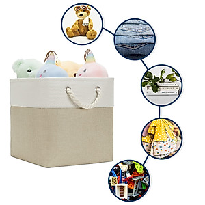 WLFRHD Storage Cubes Basket for Organizing 12x12x12 Cube Storage Bins Storage Baskets for Shelves Set of 4 Collapsible Fabric Storage Cubes Bins Closet Kids Gifts Bathroom (White and Khaki)
