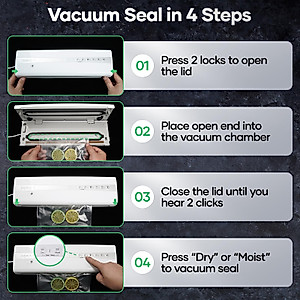 Vacuum Sealer Machine With Vacuum Sealer Bags, Dry/Moist Compact Full Automatic Food Sealer, Air Sealer Machine with Vacuum Seal Rolls, Bag Cutter, Vacuum Hose