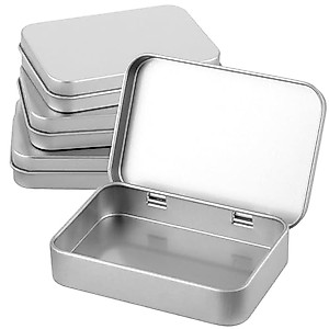 Gjinxi 4 Pcs Tin Box Containers, 3.7 x 2.4 x 0.7 Inch Mini Portable Small Storage Container Kit with Hinge Lids, Metal Box for Home Storage, Organizer Small Tin Box (Silver)