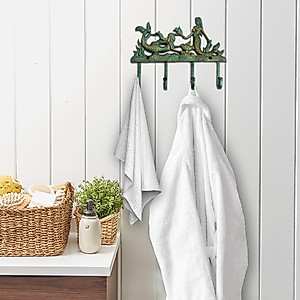 CatchDragon Rustic Cast Iron Mermaid Coat Rack Wall Mount, Decorative Mermaid Wall Hooks Hangers w/4 Hooks for Hanging Towels Coats Keys Hats (C)