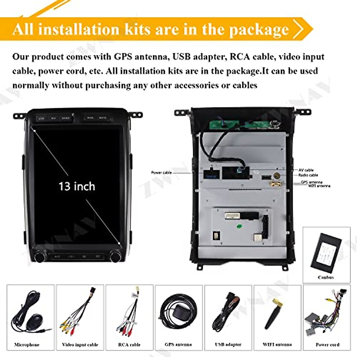 ZWNAV 13 inch Tesla Style Touch Screen Android 9 Radio for Ford F-150 ...