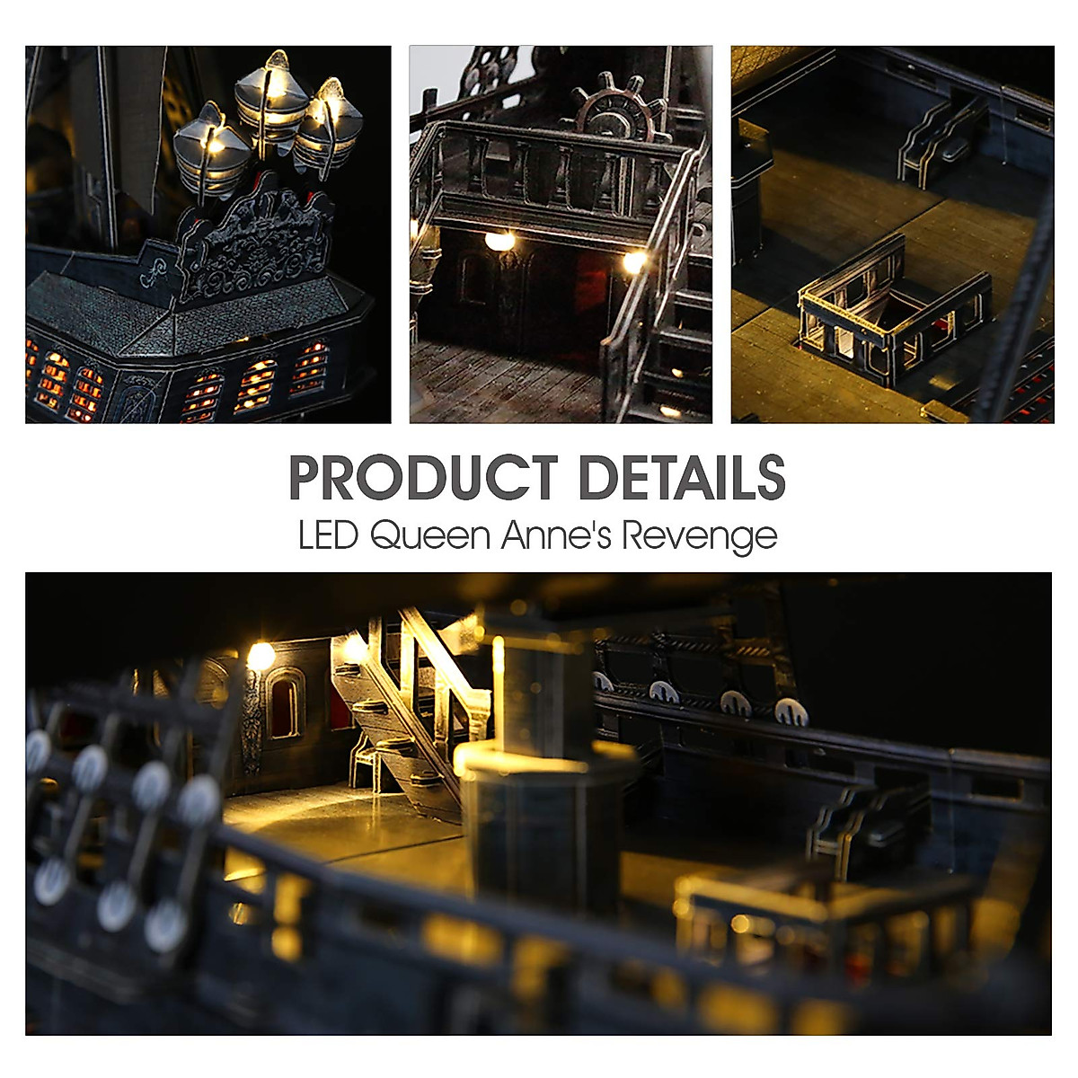 3D Puzzles for Adults - Led Pirate Ship Queen Anne's Revenge - Large 27'' Sailboat Puzzles - Desk Decor/House Warming/New Home/Christmas/Anniversary/Teacher Appreciation Gifts