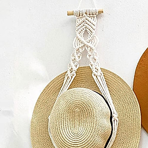 2Pcs Boho Hat Hangers, 5.74ft Macrame Hat Hangers Handmade Cotton Rope Woven Hat Hangers Bohemian Cap Holder Decorative Weaving Hanging Hat Organizer for Display Beach Hat Sun Hat Wide Brim Caps