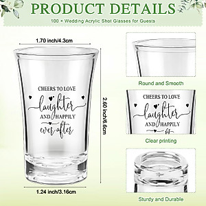 Uiifan 100 Sets Wedding Favors for Guests Acrylic Wedding Short Glasses Cheers to Love Clear Shot Glasses Wedding Wine Glasses with Thank You Cards Organza Bags for Wedding Party Souvenirs Gifts