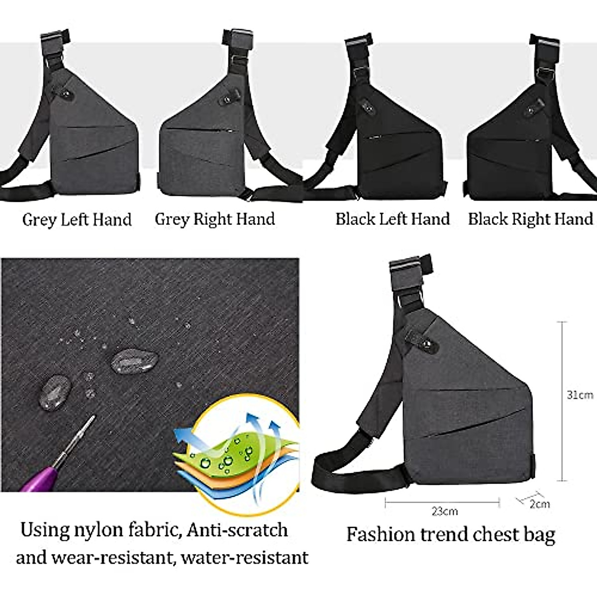 LELEBEAR Personal Flex Bag for Men Woman, Adjustable Shoulder Strap Anti-Theft Chest Bags for Outdoor Jogging Sports Waterproof (Black, Right)