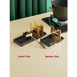 Dr.DJ Spoon Rest Pot Lids Holder, Pot Pan Lid Organizer Stand Heavy Duty, Cutting Board Rack Chopping Board Organizer Stand Spoon Rest w Drip Tray Kitchen Countertop, Stainless (Black)
