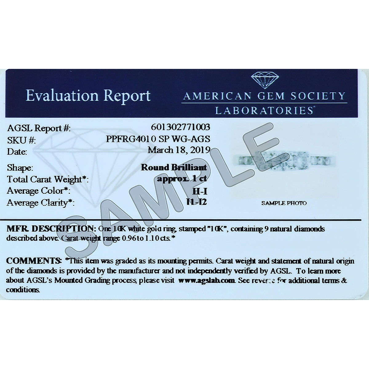 AGS Certified 1 Carat TW Diamond Three Stone Ring in 10K White Gold (K-L Color, I2-I3 Clarity)