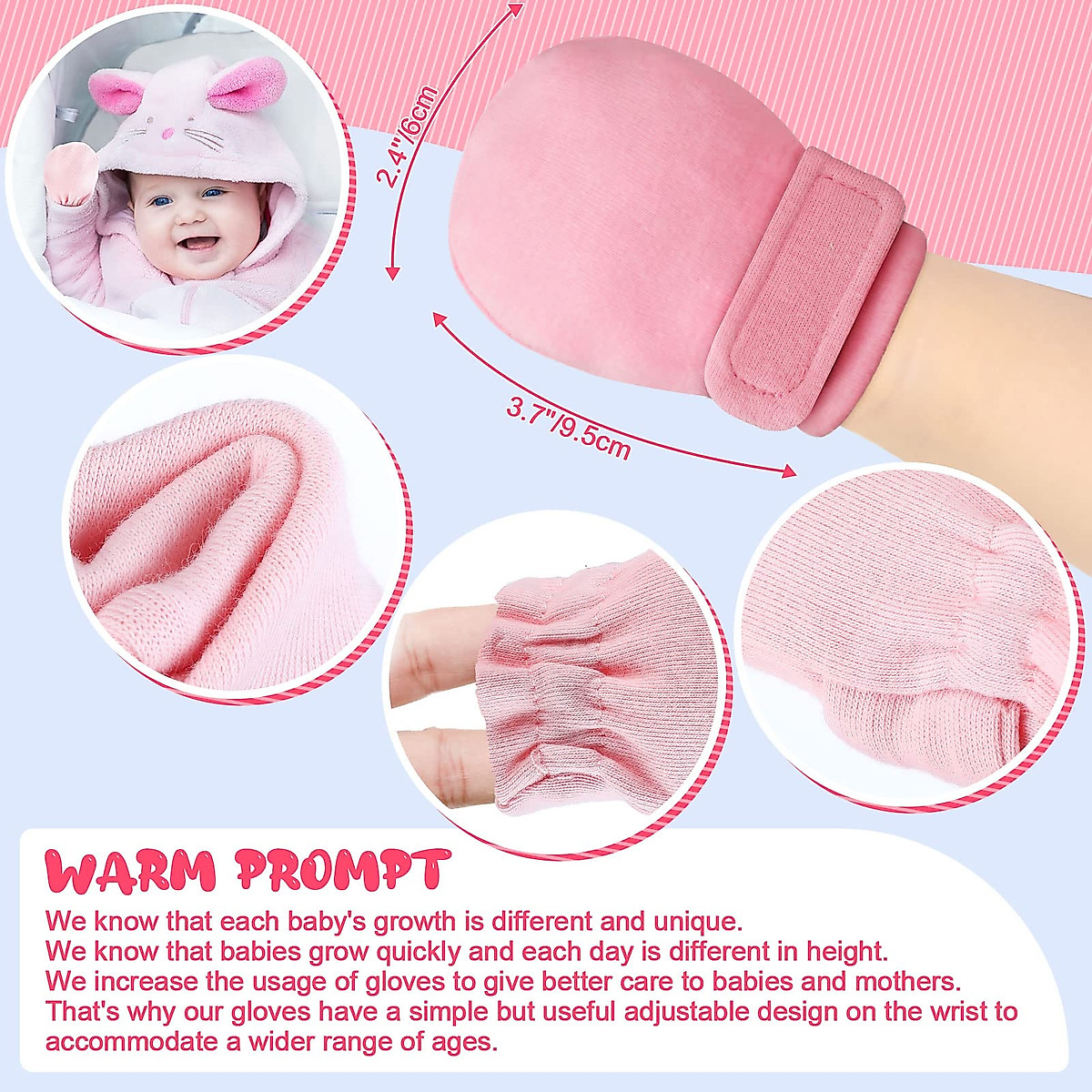 16 Pairs Adjustable Baby Mittens No Scratch Newborn Cotton Breathable Gloves Warm Baby Mitts for Boys Kids
