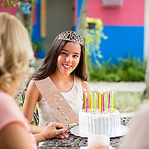 DASIGJID 16th Birthday Tiara & Sash for Girls, Rose Gold Happy Birthday Queen Princess Tiara with Combs for Girls, Queen Crystal Headbands for Hair Accessories,16th Birthday Decorations for Girls Prom