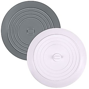 (2 Pack) Silicone Tub Stopper, Premium Bathtub Drain Stopper, One of The Best Sealing Sink Stopper, Upgraded Drain Plug for Kitchens, Bathrooms and Laundries (6 inches) (White&Grey)
