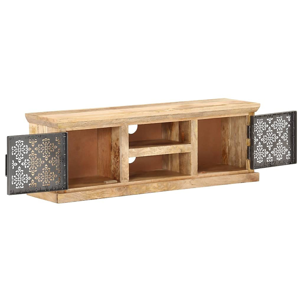 SLGSDMJ Mid-Century TV Stand, Industrial Modern TV Cabinet, Entertainment Center Stand Unit, Living Room Locker Table, TV Cabinet with Steel Doors 47.2"x11.8"x15.7" Solid Mango Wood