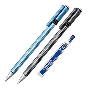 Staedtler triplus micro 1.3mm Lead Retractable Mechanical Pencil with Twist Eraser, 6 refills, 2-Pack, 77413SBKA6, Model: 77413SBKA6ST