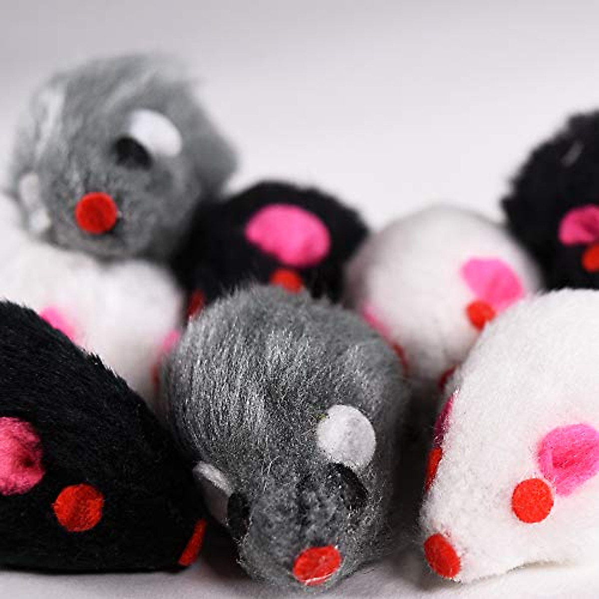 Penn-Plax Play Fur Mice Cat Toys | Mixed Bag of 12 Play Mice with Rattling Sounds | 3 Color Variety Pack - CAT531, Black and White