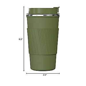 OUTDOORS PROFESSIONAL OUTD9454 Stainless Steel Double-Walled Vacuum-Insulated Coffee Cup with Spillproof Lid (17.2 Oz.; Olive Green)