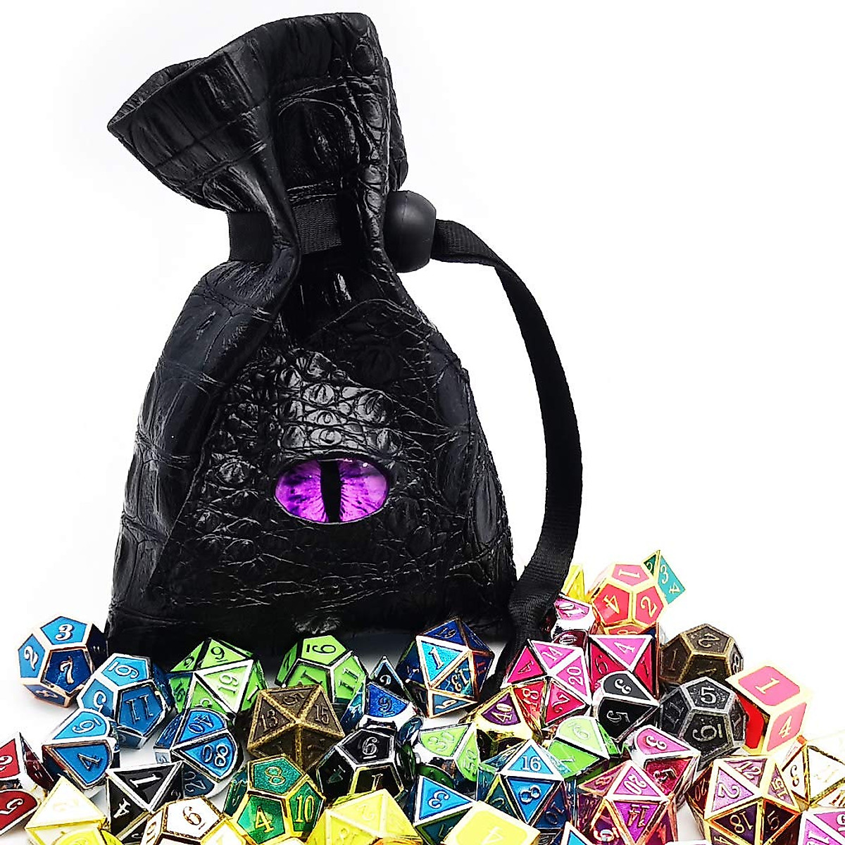 Haxtec Dragon Dice Bag Small Drawstring Leather DND Dice Pouch Storage Bag for D&D Dungeons and Dragons Gift, Coins and Accessories (Purple Eye) Patent Number D893867