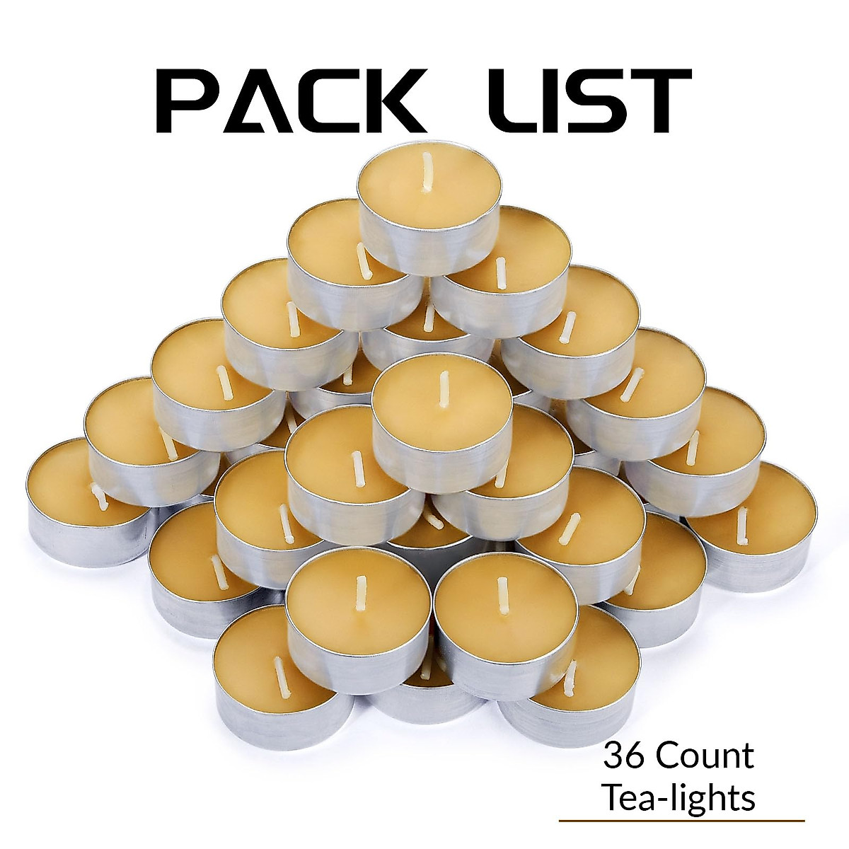 Natural Beeswax Tea Candles in Metal Aluminum Cup - Organic Mini Beeswax Candle Natural Scent Smokeless 4-5 Hours Long Burning - Yellow, Pack of 36