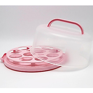 Jninexiu 10 Inch Cake Carrier with Lid and Handle, Cupcake Carrier Cupcake Holder Portable Round - Two Sided Base for Pies Cookies Nuts Fruit etc - Suitable for 10 inch Cake Perfect Gifts