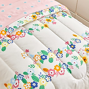 Joyreap 4 Piece Toddler Bedding Set, Floral Strips Design, Ultra Soft Microfiber Toddler Comforter for Kids Boys Girls, Includes Quilted Comforter, Fitted Sheet, Top Sheet, and Pillow Case