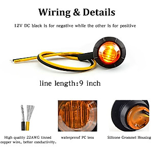 FXC 'Purishion 10x 3/4 in' Round LED Clearence Light Front Rear Side Marker Indicators Light for Truck Car Bus Trailer Van Caravan Boat, Taillight Brake Stop Lamp (12V, Red+Amber)