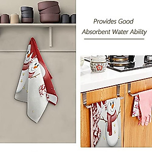 JSTEL Christmas Snowman Kitchen Towels Set of 2,Super Absorbent Dish Drying Towels Rectangle 28.3x14.4 inch Microfiber Kitchen Hand Towels Xmas Pattern
