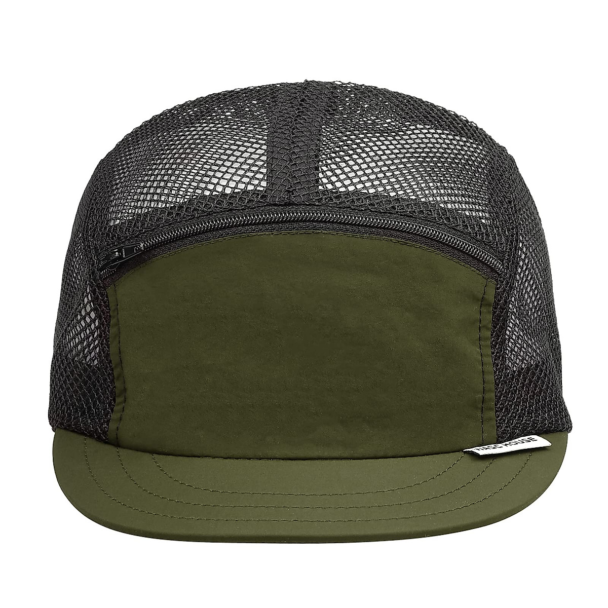 CLAPE Mens Fitted Trucker Cap Quick-Drying Sports Running Hat Mesh-Back Cap Flat Brim Fitted Cap 5 Panel Baseball Hat, Green