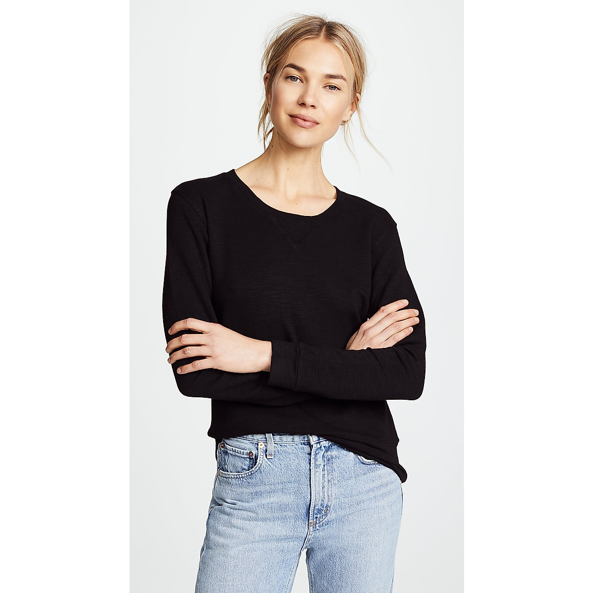 Monrow Women's Supersoft Crew Neck Sweatshirt, Black, Extra Small