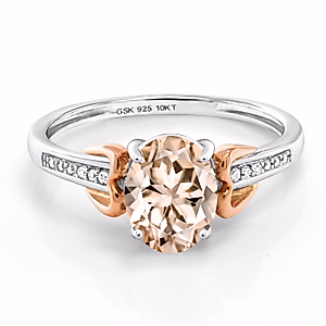 Gem Stone King 925 Sterling Silver and 10K Rose Gold Oval Morganite and Diamond Accent Women's Engagement Ring (1.00 Cttw Available in size 5, 6, 7, 8, 9)