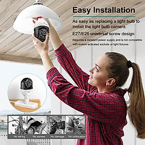 SYMYNELEC Light Bulb Security Camera Outdoor Waterproof 2.5K, 2.4GHz Wireless WiFi Light Socket Cam with AI Human Motion Detection Tracking 4MP Color Night Vision Siren Alarm Works with Alexa Google