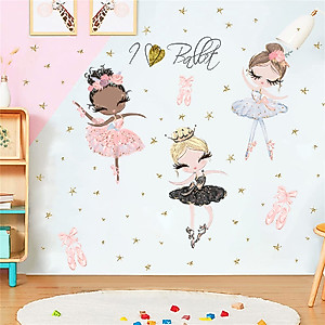 3 Ballet Dancing Girl Wall Art Decals Ballerina Wall Decals Dancing Ballerinas Wall Stickers Ballet Dancer Wall Decals with Stars Wall Art Poster for Girls Room Women (colorA)
