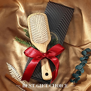 BFWood Bamboo Hair Brush with Steel Bristles, Help Hair Growth and Massaging Scalp