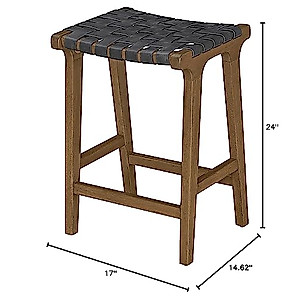 Ball & Cast Woven Strips Counter Height Bar Stools 24" H Backless Stool Chair, Dark Grey Faux Leather