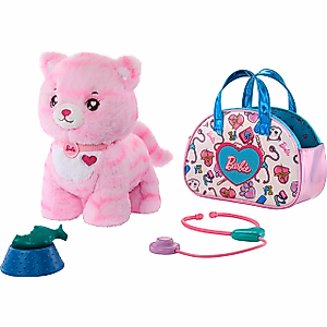 Barbie Stuffed Animals, Pink Kitten with Vet-Themed Purse Playset and 6 Accessories, Plush with Lights and Sounds, Doctor Pet Adventure