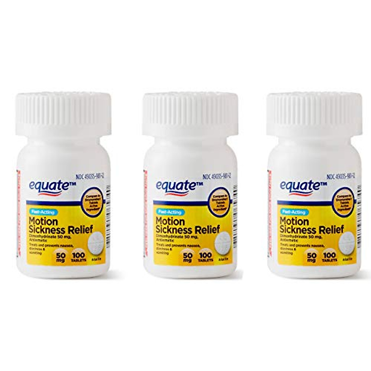 Equate Motion Sickness Dimenhydrinate 50 mg Generic Dramamine 100 Tablets (3 Pack)