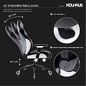 Nouhaus Cobra Office Chair - Office Chair or Desk Chair with Extra Large Caster Wheels XL Pro Rims - High Spec Office Chairs for Adults, Ergonomic Chair (White/Black)
