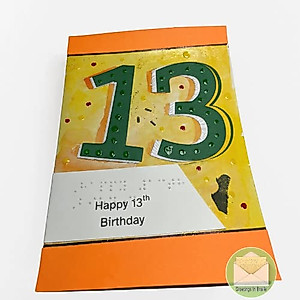 Greetingsinbraille All Blind Greeting Gift Cards for Birthday – Personalized & Custom Handmade Handcrafted Card for Blind People & Visually Impaired Gift (13th Birthday)