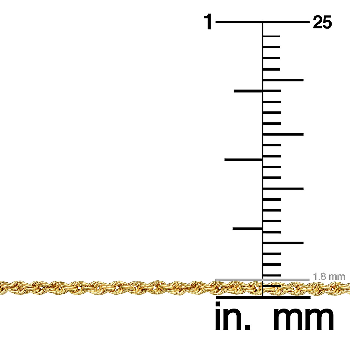 10k Yellow Gold Rope Chain Necklace (1.8 mm, 14 inch)