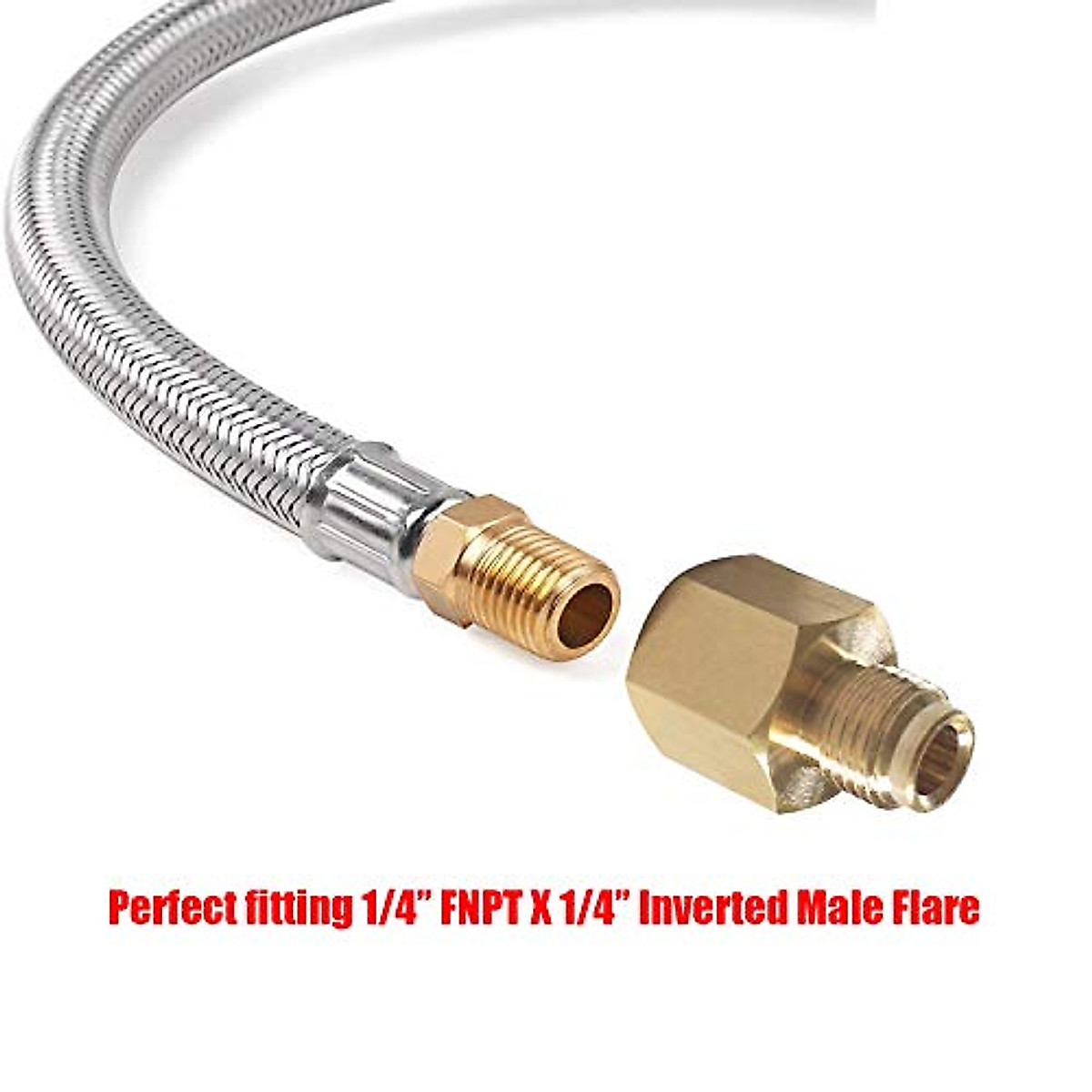 MENSI 1/4" Female Pipe NPT x 1/4" Inverted Male Flare（7/16-24UNF） Brass Convert Adapter Fitting Components for RV Propane Pigtail Hose Pack of 2