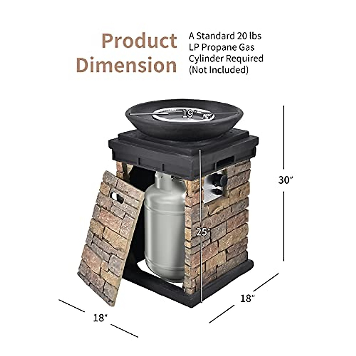 ORALNER Propane Fire Pit, Fire Column 40,000 BTU Outdoor Fire Bowl w/Rain Cover & Lava Rocks Auto Ignition Metal Patio Fireplace Gas Firepit for Outside Patio Courtyard Porch Deck Pool (Brown)