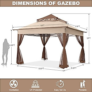 ABCCANOPY Pop Up Gazebo 11x11 - Outdoor Canopy Tent with Mosquito Netting for Patio Garden Backyard (Beige)