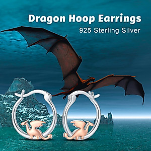 Hypoallergenic Dragon Earrings 925 Sterling Silver Small Animal Huggie Hoop Earrings for Sensitive Ears Dragon Jewelry Gifts for Women