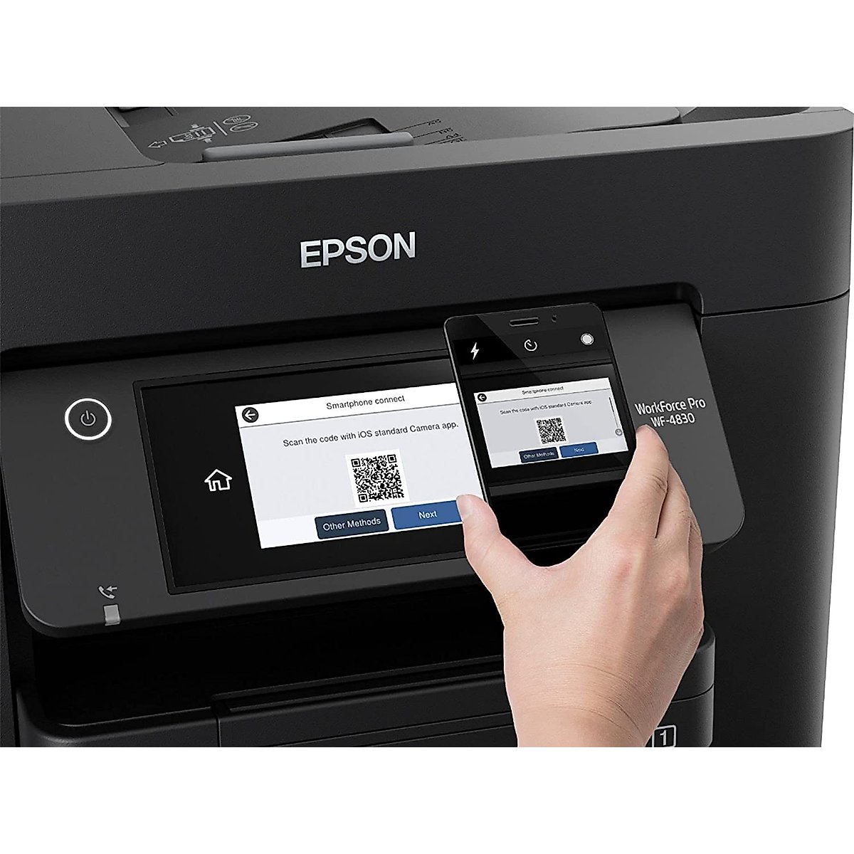 Epson Workforce Pro WF-4833 Wireless Color All-in-One Inkjet Printer, Black - Print Scan Copy Fax - 4.3" Touchscreen LCD, 25 ppm, 4800 x 2400 dpi, Auto 2-Sided Printing, 50-Sheet ADF, USB, Ethernet