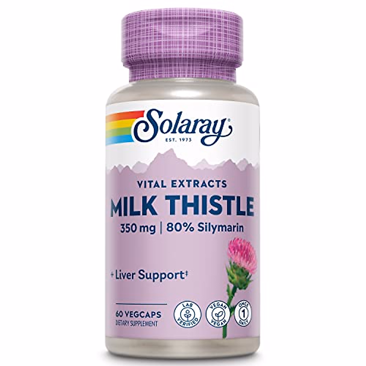 SOLARAY Milk Thistle Seed Extract 350 mg Guaranteed to Contain 80% Silymarin, Traditional Liver Support, Vegan & Lab Verified for Quality, 60 Servings, 60 VegCaps