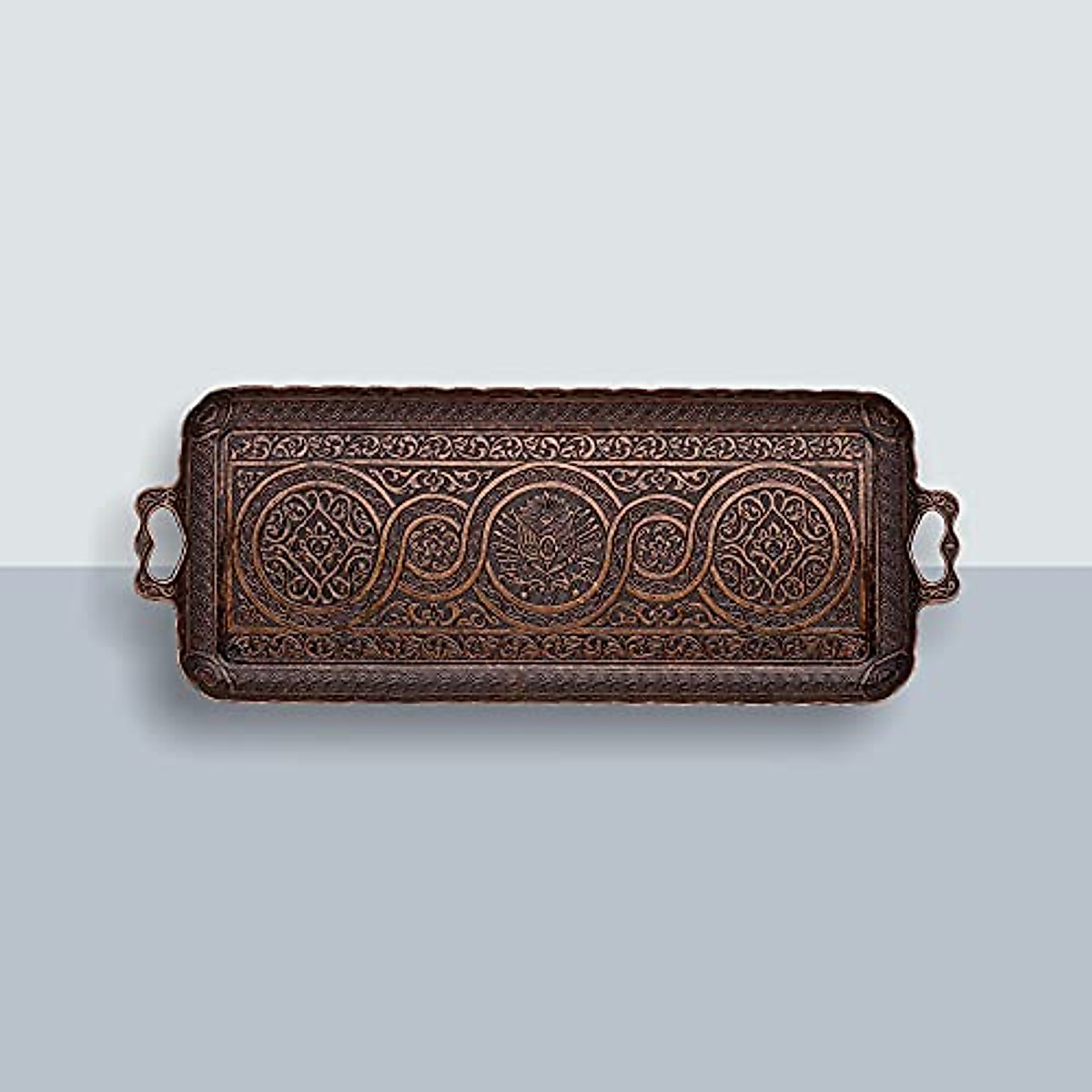 Turkish Ottoman Coffee Tea Beverage Serving Rectangle Tray (Small Tray) (13 INC*5.5 INC) (Copper)