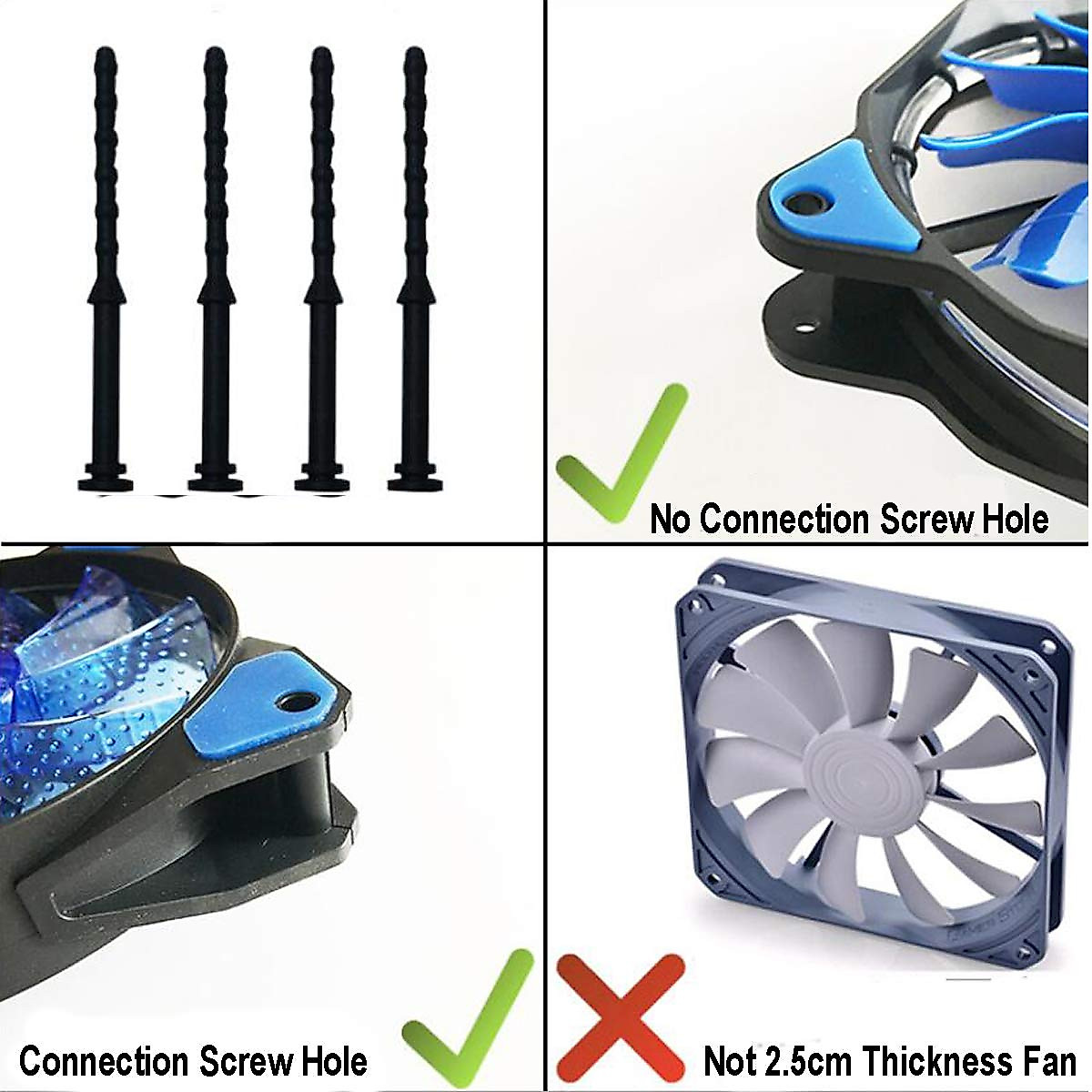 20PCS PC Case Fans Computer Cooling Fan Mount Screws, CPU Fan Mounting Pin Rivet Black Soft Rubber Reducing Noise Anti-Vibration Screws 65mm / 2.56in