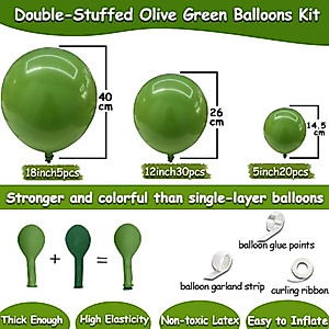 Double Stuffed Olive Green Balloon Garland Kit - Sage Green Balloons Different Sizes 18/12/5 Inch for Baby Shower Birthday Tropical Jungle Safari Theme Party Decoration