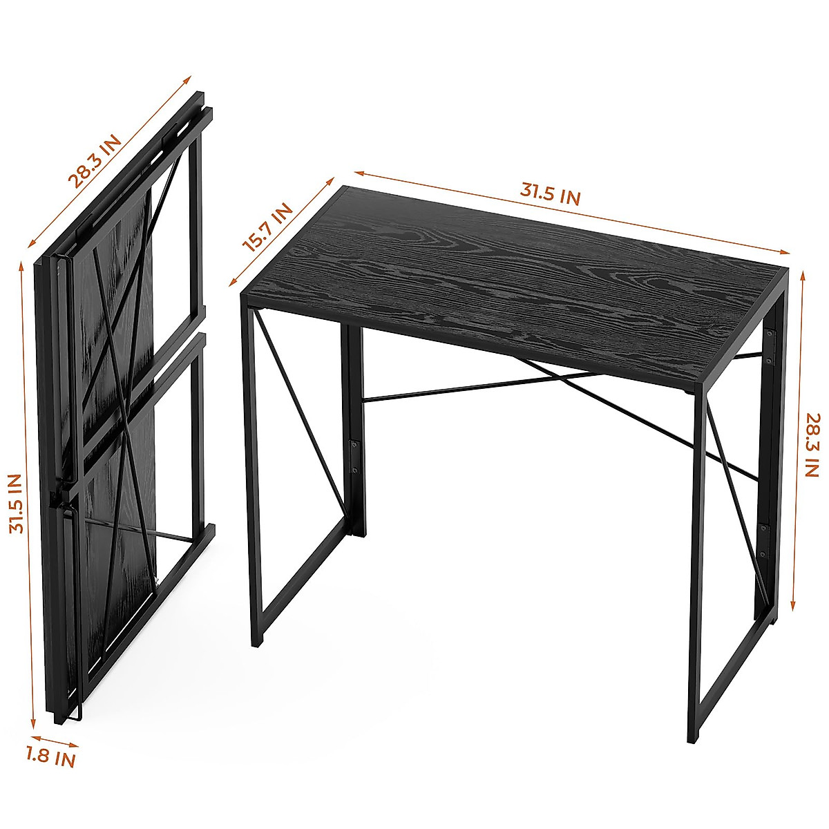 Coavas Small Folding Desk, No Assembly Required Computer Desks, 31.5 inch Spaces Saving Foldable Table for Bedroom, Home Office, Dorm, Apartment, Black Wood