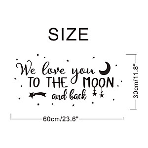 Wall Decal Kids We Love You to The Moon and Back Quote Wall Decals Nursery Vinyl Wall Stickers for Baby Boys and Grils Bedroom Scandinavian Wall Decal (Y29) (Black)