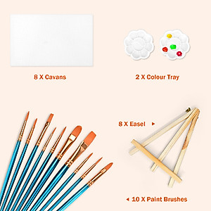 8 Pack 8x10 in Canvas Boards for Painting,Canvas for Painting with 9.5" Easel, Art Canvas Painting Kit with 10 Brushes & 2 Paint Tray for Kids Teenagers Acrylic Pouring Oil Water Color Gift…